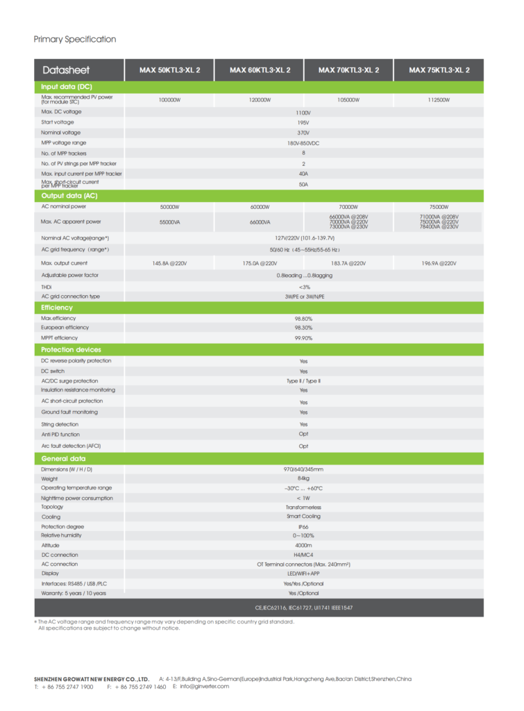GROWATT MAX 50~75KTL3-XL2 INVERSOR DE CADENA – Solarever